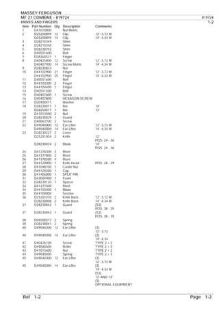 Massey ferguson mf 27 combine parts catalogue manual | PDF