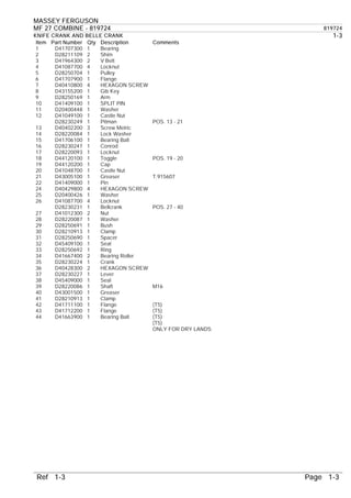 Massey ferguson mf 27 combine parts catalogue manual | PDF