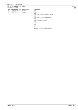 Massey ferguson mf 27 combine parts catalogue manual | PDF