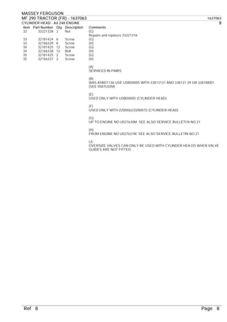 Massey ferguson mf 290 tractor (fr) service parts catalogue manual ...