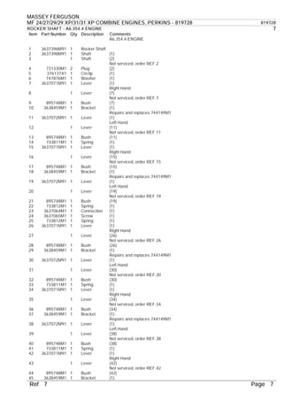 Massey ferguson mf 29 combine engines (perkins) parts catalogue manual | PDF