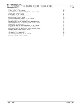 Massey ferguson mf 29 xp combine engines (perkins) parts catalogue manual | PDF
