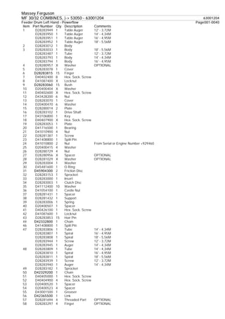 Massey ferguson mf 30 combines ( 53050) parts catalogue manual | PDF
