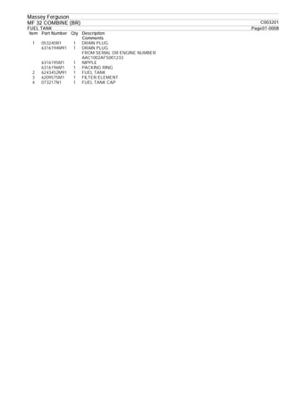 Massey ferguson mf 32 combine (br) parts catalogue manual | PDF