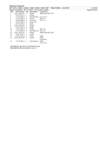 Massey ferguson mf 3315 vsf tractors parts catalogue manual | PDF