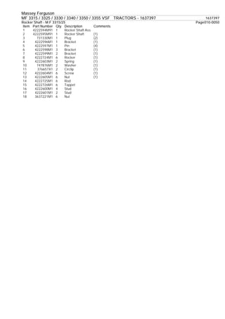 Massey ferguson mf 3330 vsf tractors parts catalogue manual | PDF