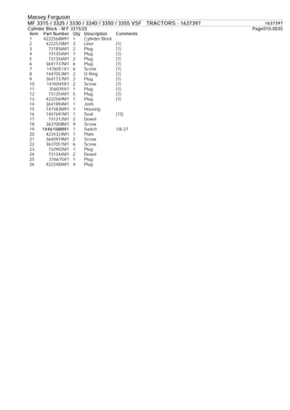 Massey ferguson mf 3350 vsf tractors parts catalogue manual | PDF