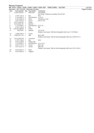 Massey ferguson mf 3350 vsf tractors parts catalogue manual | PDF