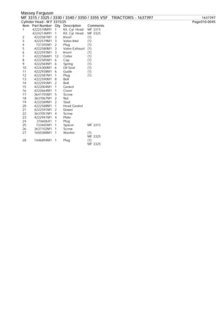 Massey ferguson mf 3350 vsf tractors parts catalogue manual | PDF