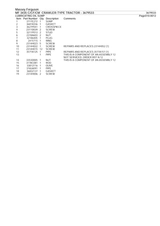 Massey ferguson mf 3435 cf crawler type tractor parts catalogue manual ...