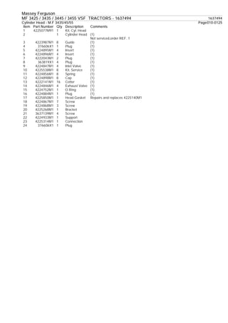 Massey ferguson mf 3435 vsf tractors parts catalogue manual | PDF