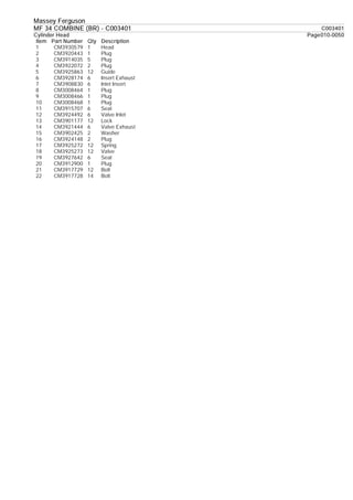 Massey ferguson mf 34 combine (br) parts catalogue manual | PDF