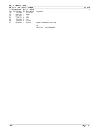 Massey ferguson mf 353 s tractor parts catalogue manual | PDF