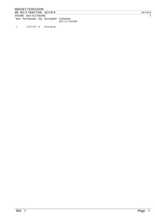 Massey ferguson mf 353 s tractor parts catalogue manual | PDF