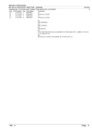 Massey ferguson mf 354 v footstep tractor parts catalogue manual | PDF