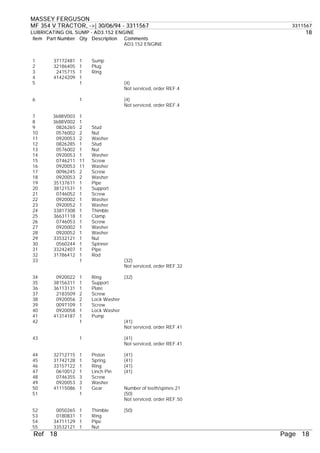 Massey ferguson mf 354 v tractor parts catalogue manual | PDF