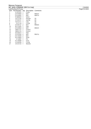 Massey ferguson mf 3640 combine (br for iraq) parts catalogue manual | PDF