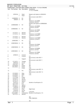 Massey ferguson mf 364 f tractor parts catalogue manual | PDF