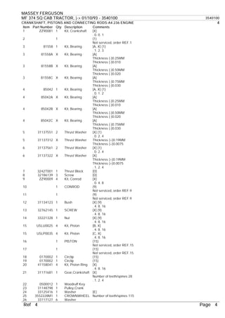 Massey ferguson mf 374 sq cab tractor, 011093 parts catalogue manual | PDF