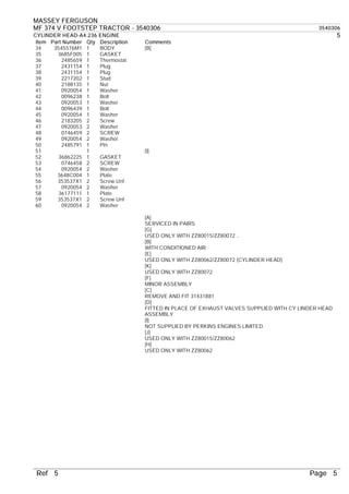 Massey ferguson mf 374 v footstep tractor parts catalogue manual | PDF