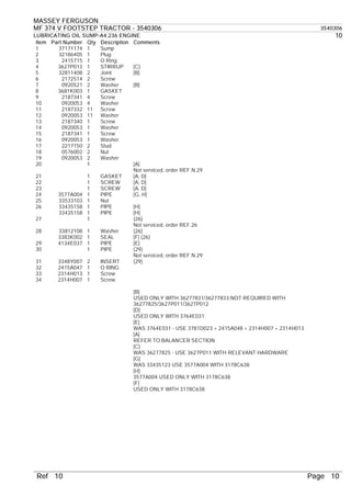 Massey ferguson mf 374 v footstep tractor parts catalogue manual | PDF