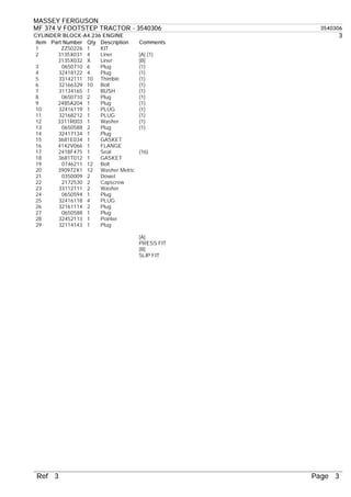 Massey ferguson mf 374 v footstep tractor parts catalogue manual | PDF