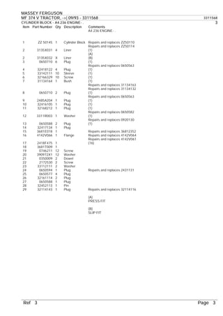 Massey ferguson mf 374 v tractor, 0993 parts catalogue manual | PDF