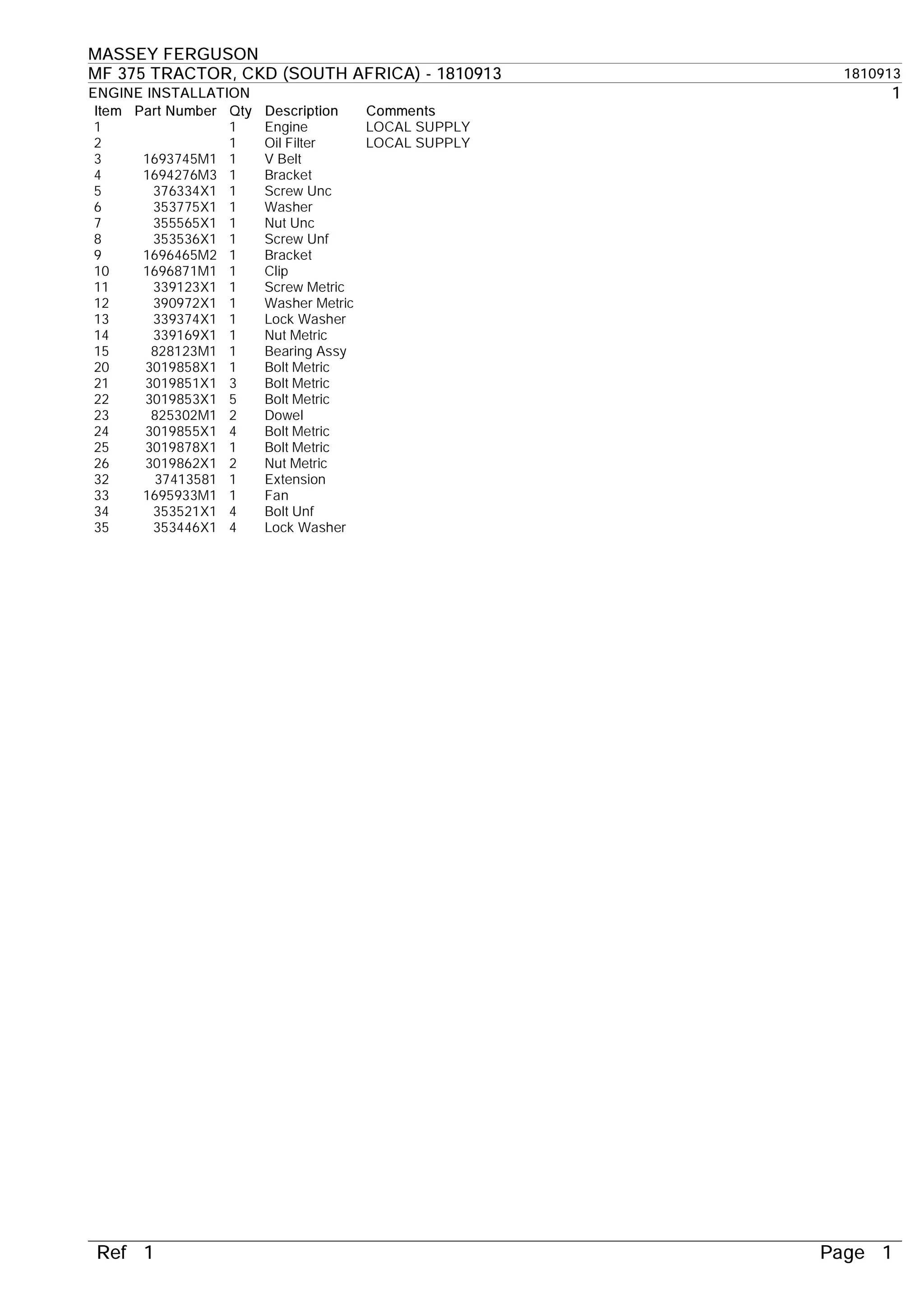 Massey ferguson mf 375 tractor, ckd (south africa) parts catalogue ...