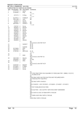 Massey ferguson mf 376 c crawler parts catalogue manual | PDF | Auto ...