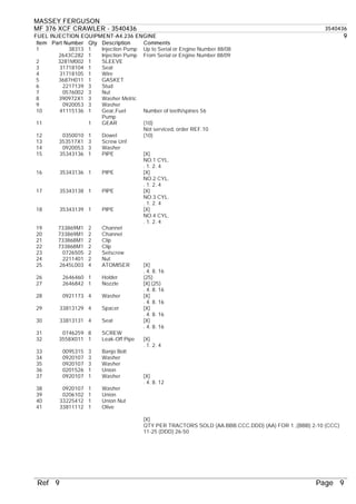 Massey ferguson mf 376 xcf crawler parts catalogue manual | PDF