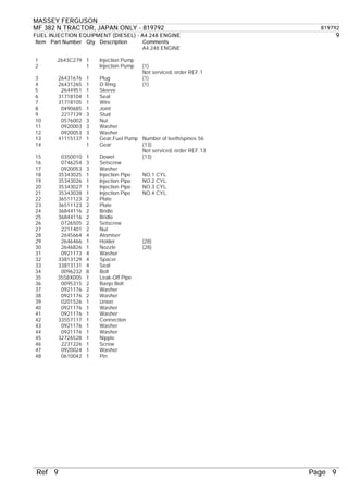 Massey ferguson mf 382 n tractor (japan only) parts catalogue manual | PDF