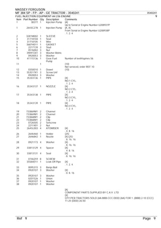 Massey ferguson mf 384 sp fp - ap - ge tractor parts catalogue manual | PDF