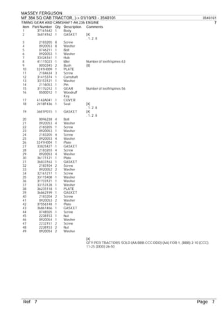 Massey ferguson mf 384 sq cab tractor parts catalogue manual | PDF