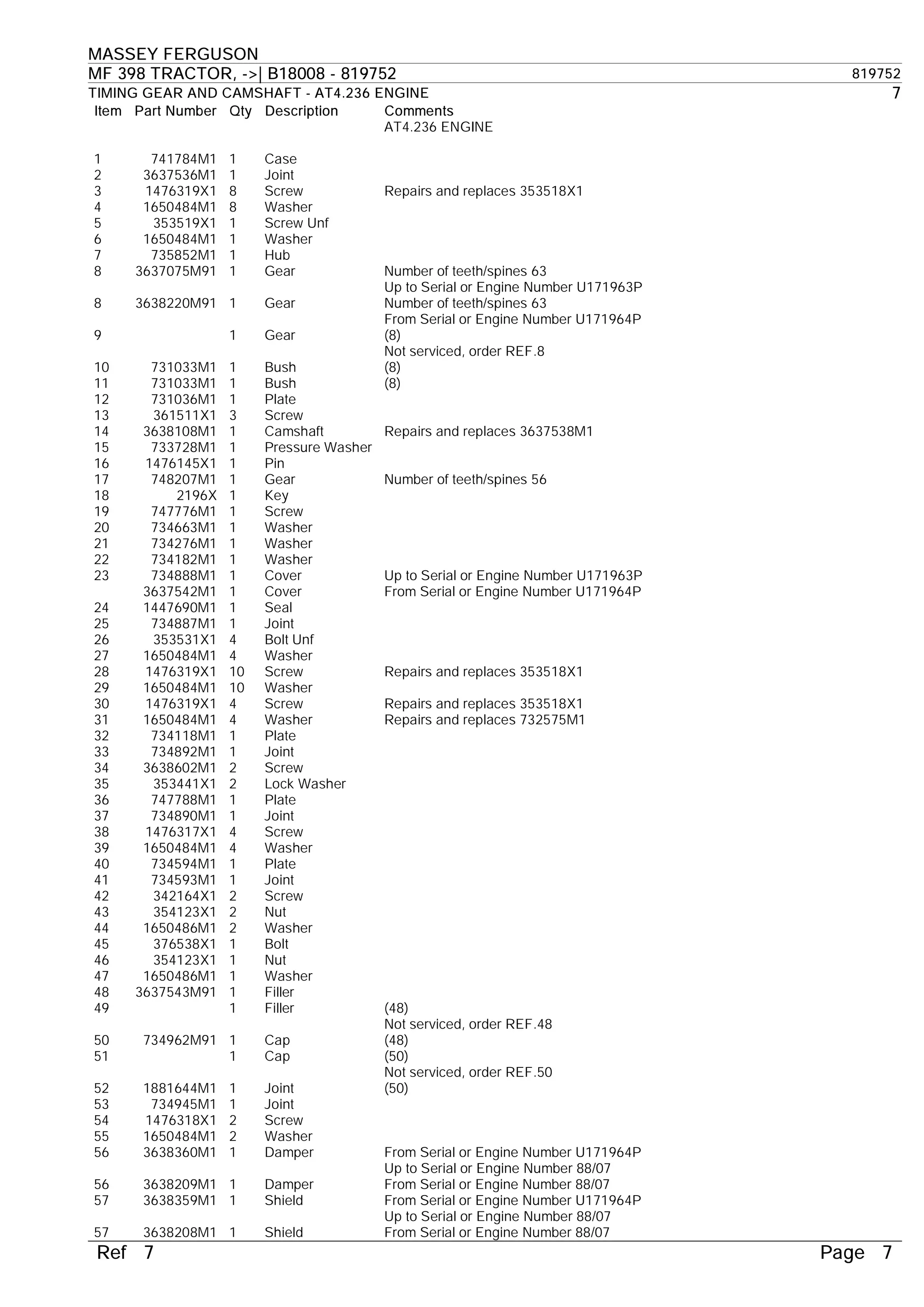 Massey ferguson mf 398 tractor, b18008 parts catalogue manual | PDF ...