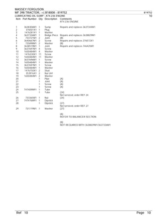 Massey ferguson mf 398 tractor, b18008 parts catalogue manual | PDF