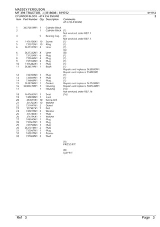 Massey ferguson mf 398 tractor, b18008 parts catalogue manual | PDF