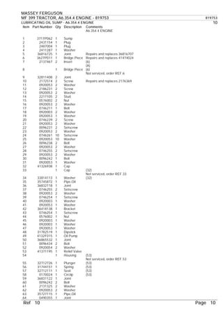Massey ferguson mf 399 tractor, a6.354.4 engine parts catalogue manual ...
