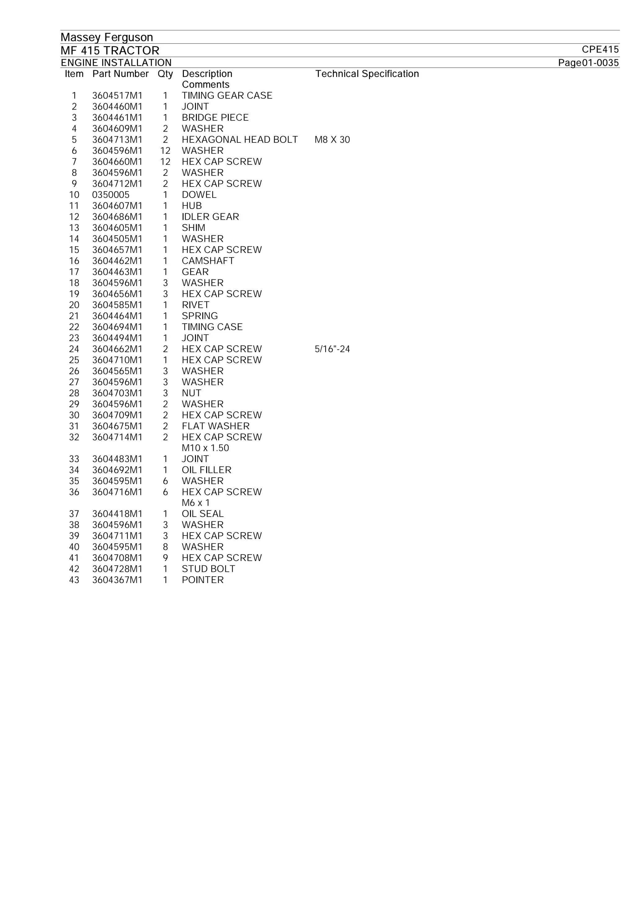 Massey ferguson mf 415 tractor parts catalogue manual | PDF