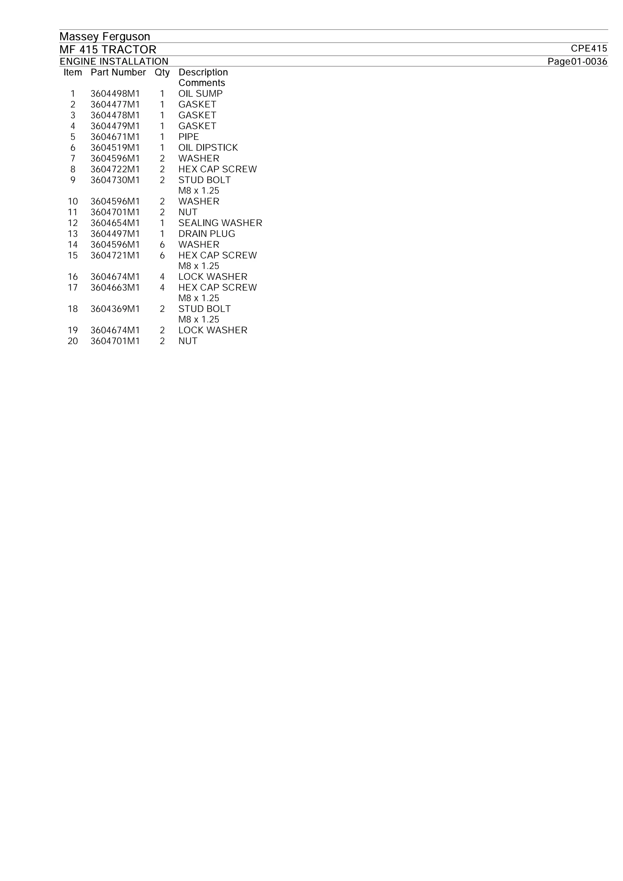 Massey ferguson mf 415 tractor parts catalogue manual | PDF