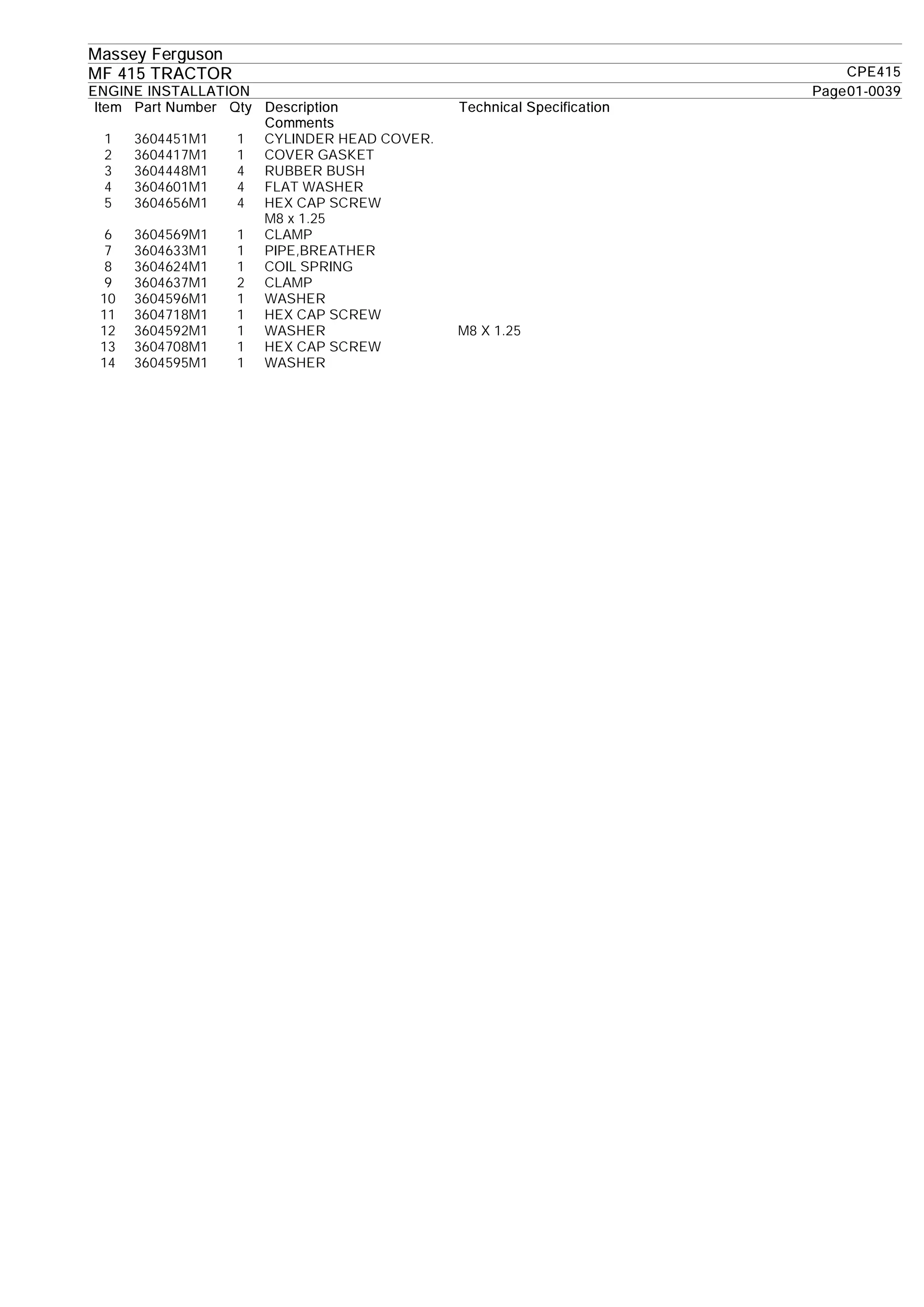 Massey ferguson mf 415 tractor parts catalogue manual | PDF