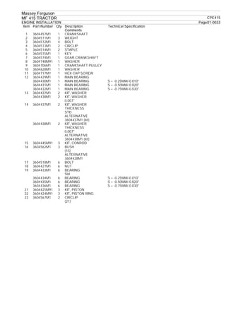 Massey ferguson mf 415 tractor parts catalogue manual | PDF