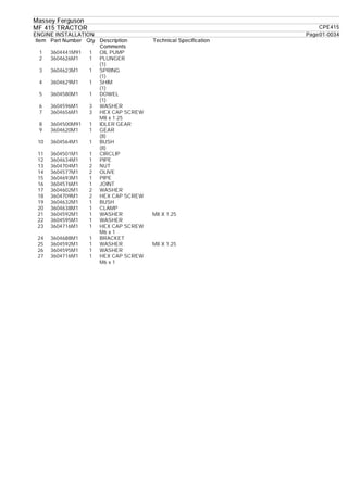 Massey ferguson mf 415 tractor parts catalogue manual | PDF