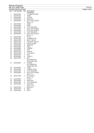 Massey ferguson mf 415 tractor parts catalogue manual | PDF