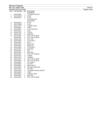 Massey ferguson mf 415 tractor parts catalogue manual | PDF