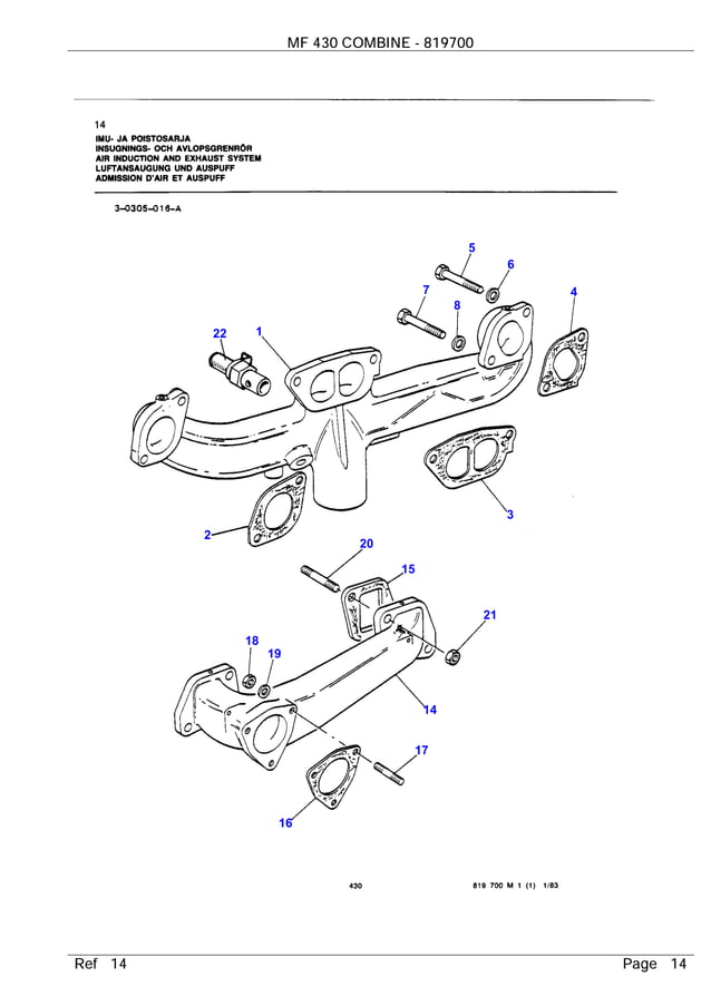 Massey ferguson mf 430 combine parts catalogue manual | PDF