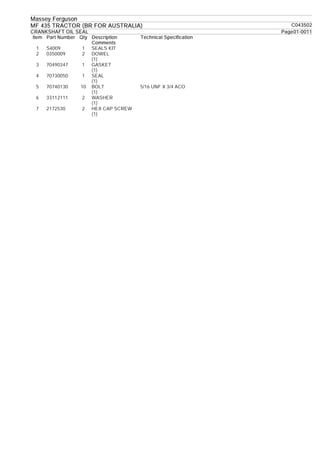 Massey ferguson mf 435 tractor (br for australia) parts catalogue ...
