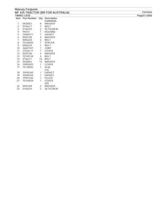 Massey ferguson mf 435 tractor (br for australia) parts catalogue ...