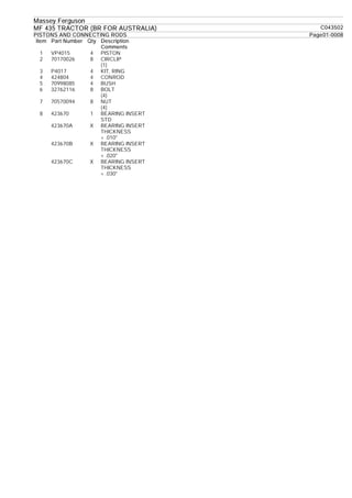 Massey ferguson mf 435 tractor (br for australia) parts catalogue ...