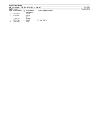 Massey ferguson mf 435 tractor (br for australia) parts catalogue ...