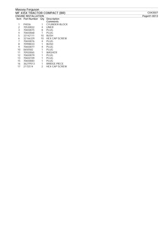 Massey ferguson mf 435 x compact tractor (br) parts catalogue manual | PDF